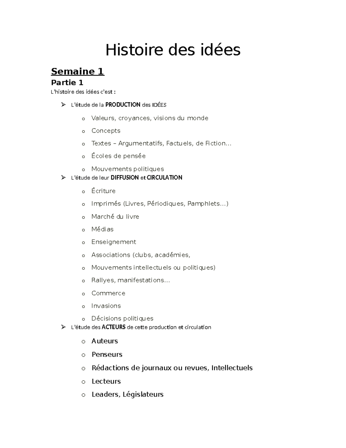 Note de cours mi-sessioon - Histoire des idées Semaine 1 Partie 1 L ...