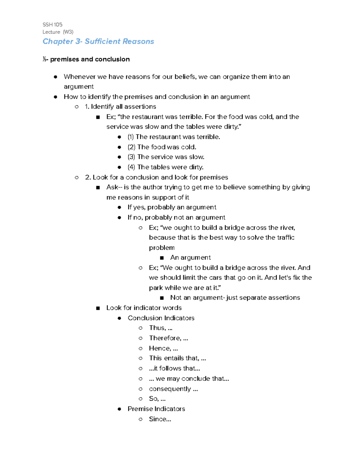 Ch3 Sufficient Reasons pt1 (W3) - SSH 105 Lecture (W3) Chapter 3 ...