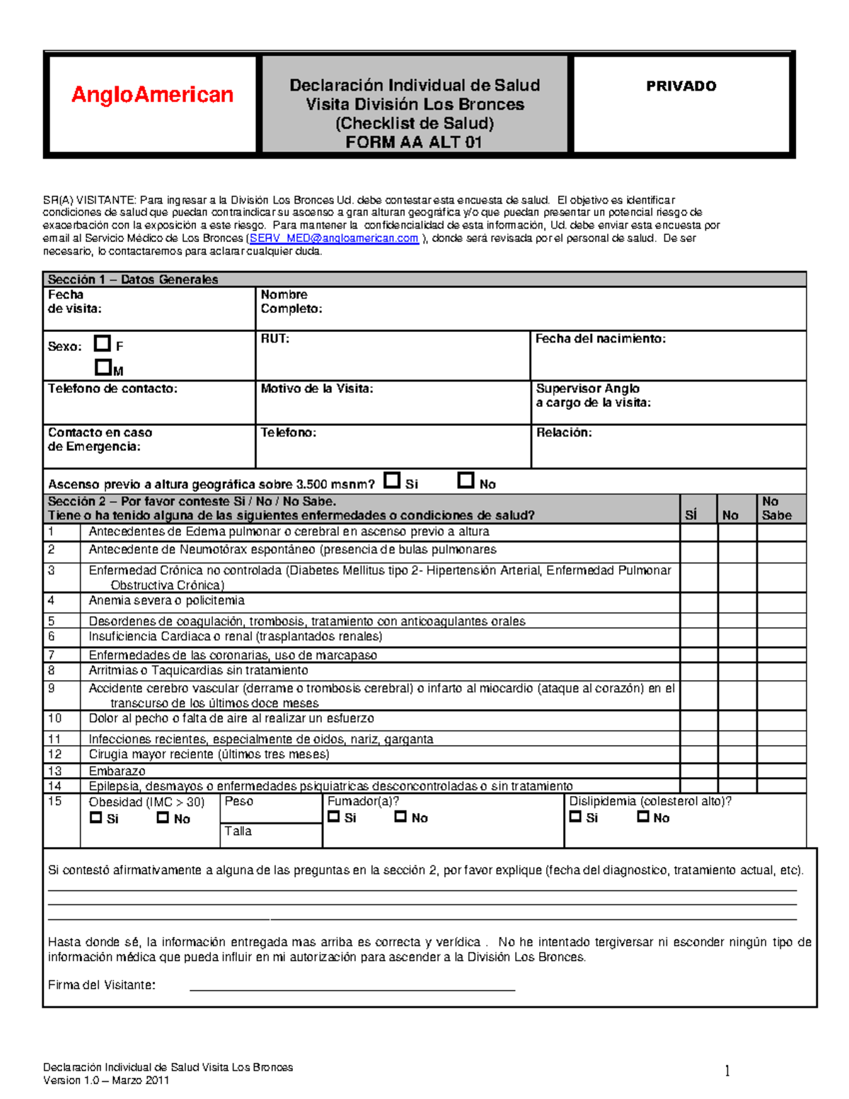 Declaración de salud - ffdf - AngloAmerican Declaración Individual de ...