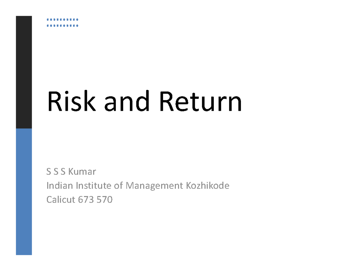 Riskret 2022 - Risk and return notes - Risk and Return S S S Kumar ...