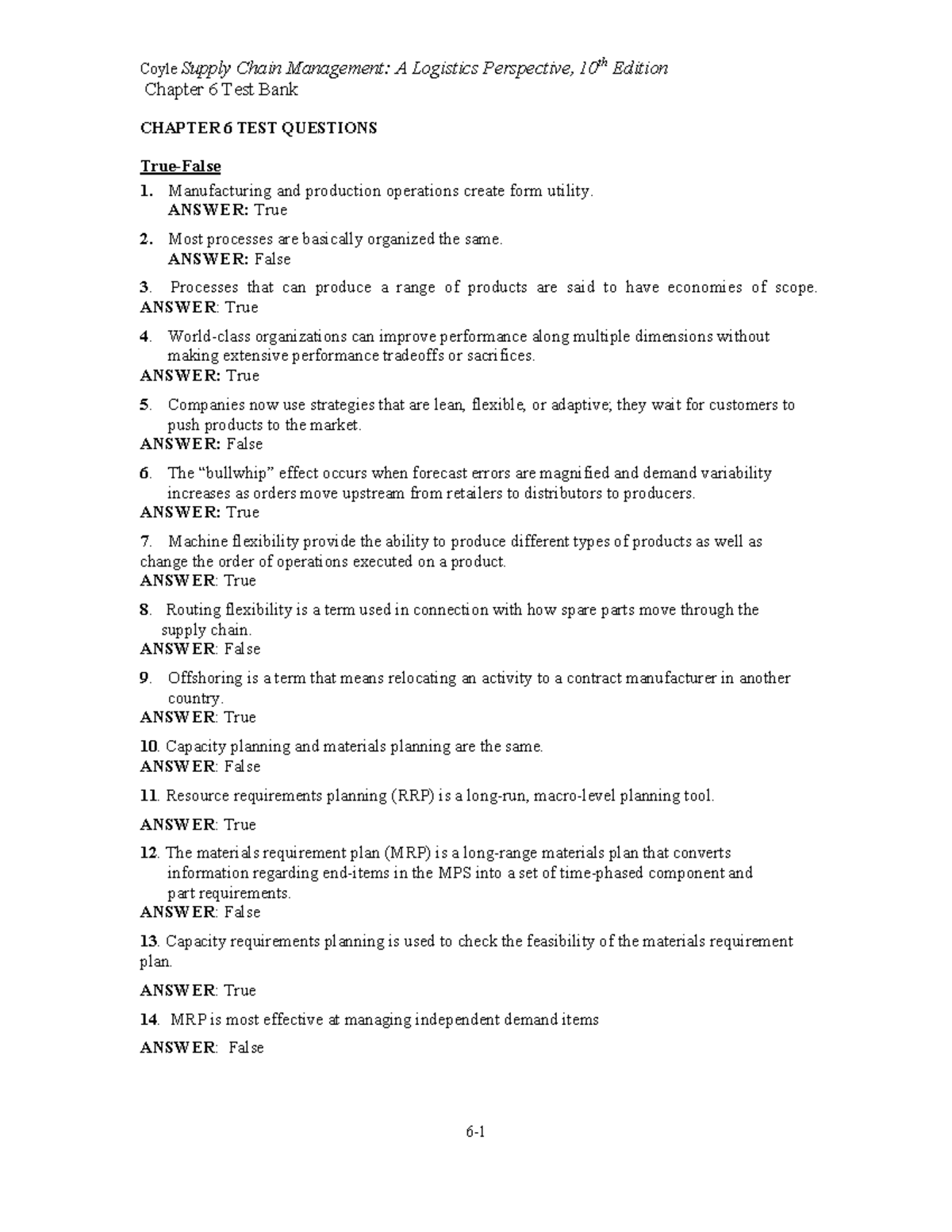 Ch. 6 - 10e test questions - Chapter 6 Test Bank CHAPTER 6 TEST ...