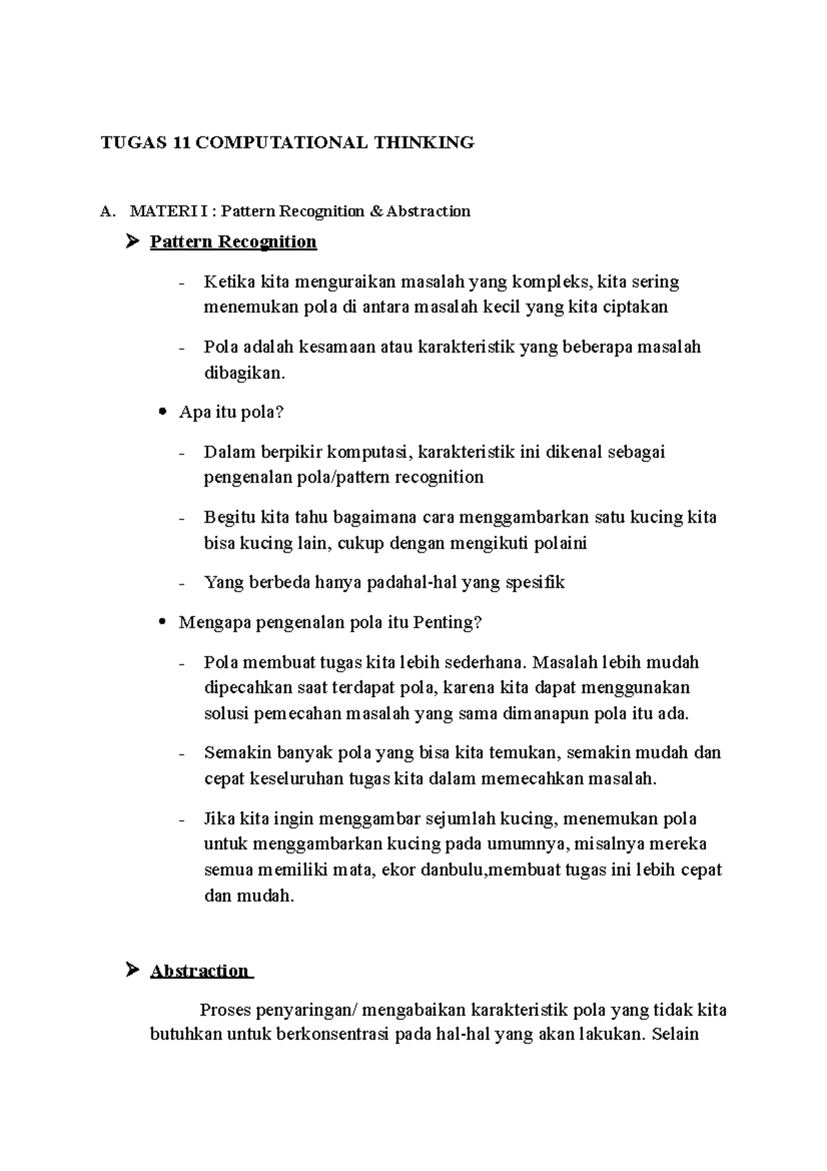 Tugas 11 CT - TUGAS 11 COMPUTATIONAL THINKING A. MATERI I : Pattern ...
