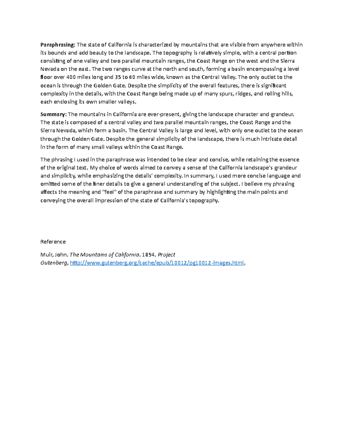 Paraphrasing - Essays - Paraphrasing: The state of California is ...
