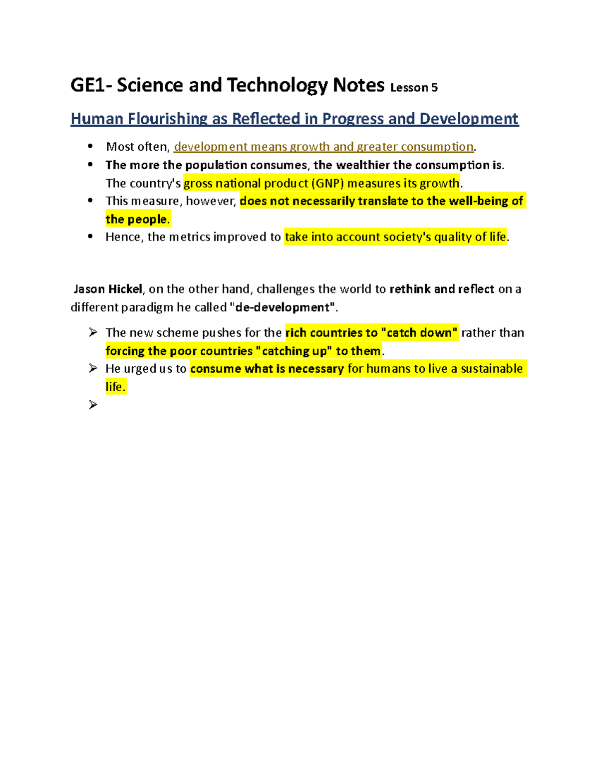 GE1 Lesson 5 notes - GE1- Science and Technology Notes Lesson 5 Human ...