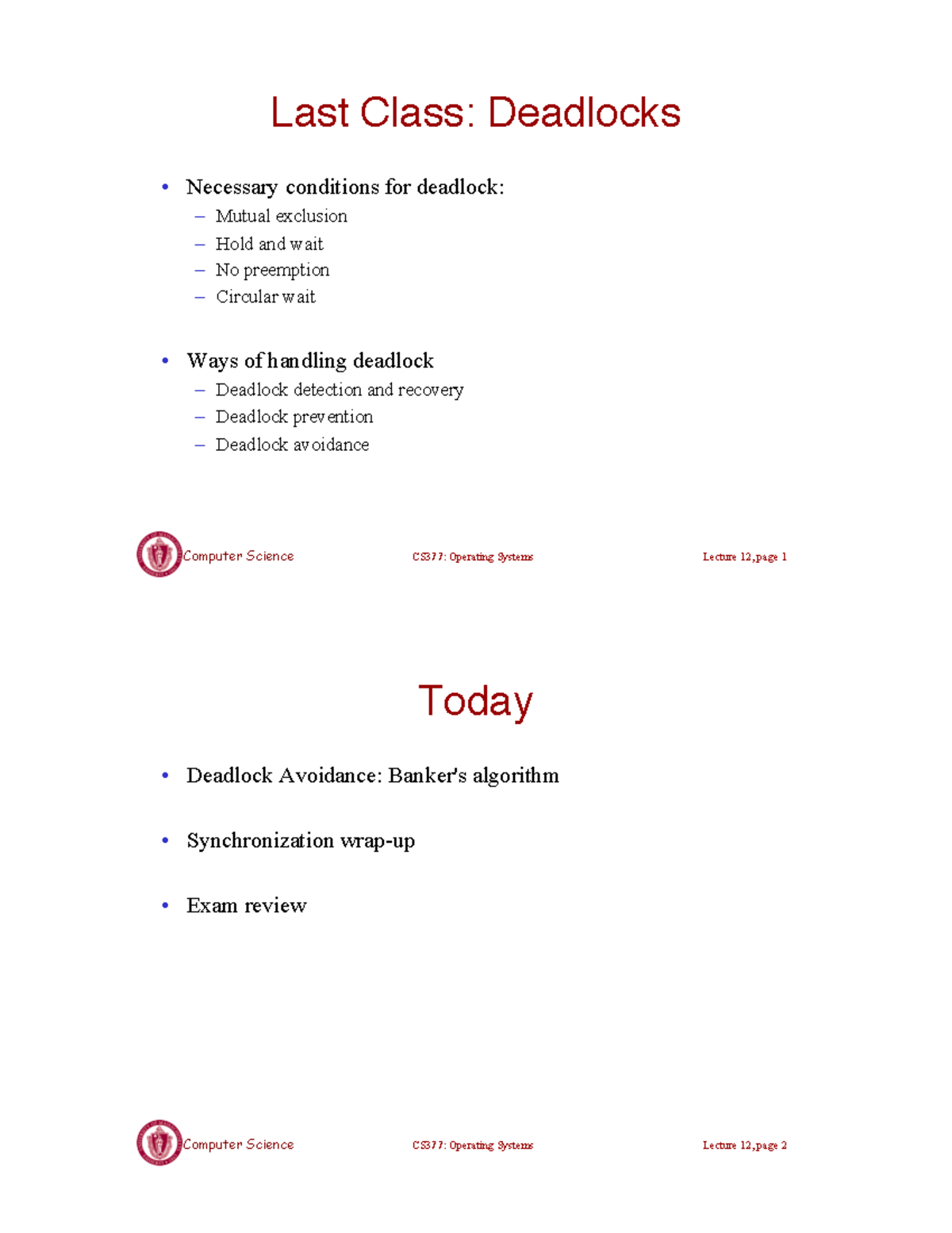 Module 3 Deadlocks - Lecture notes 1 - Computer Science Computer ...