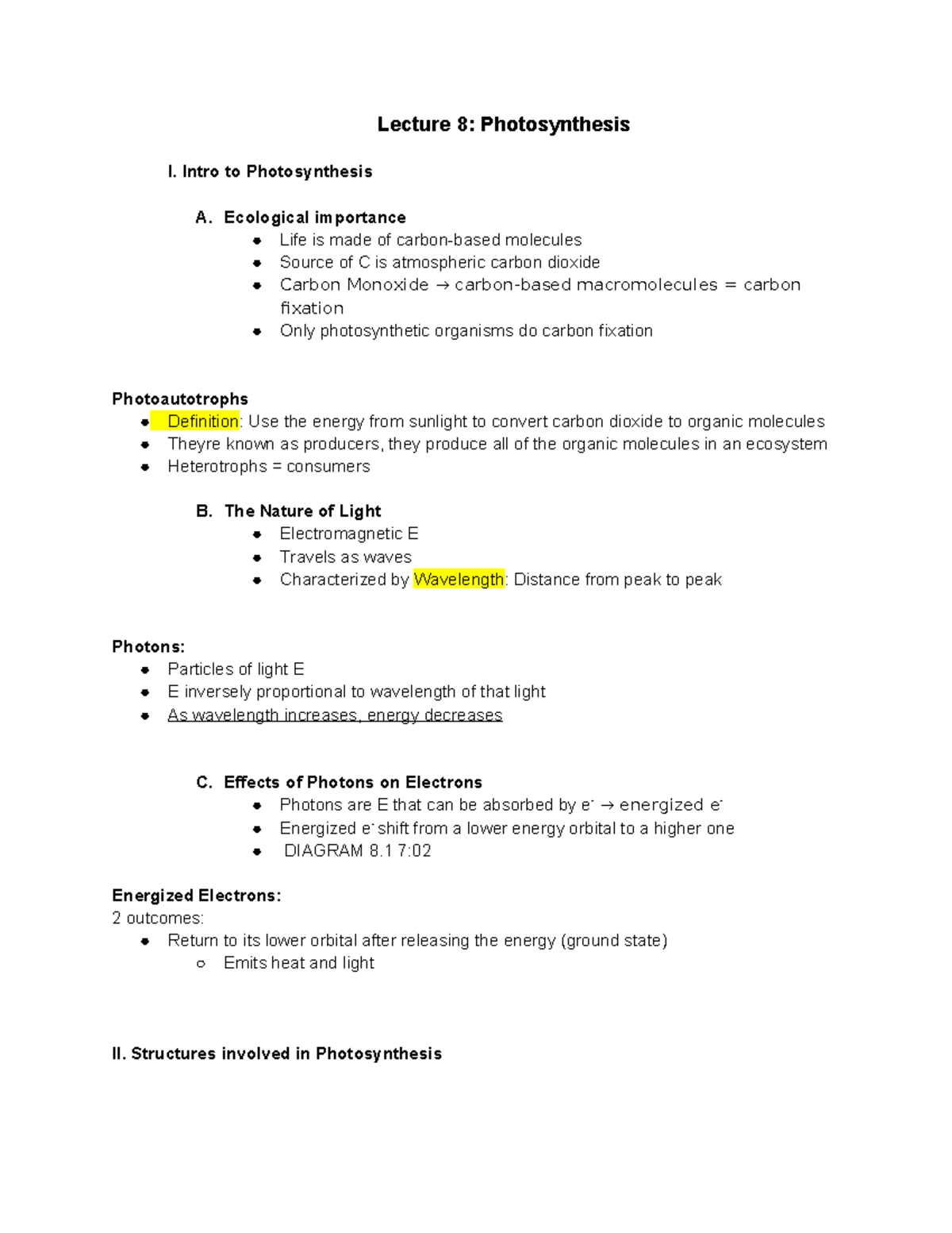 Photosynthesis - Intro to Photosynthesis A. Ecological importance Life ...