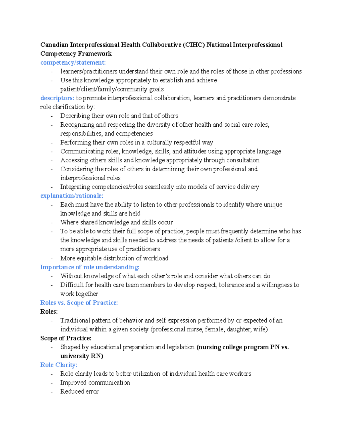 NURS 1098 WEEK 9: Interprofessional Role Clarification - Canadian ...