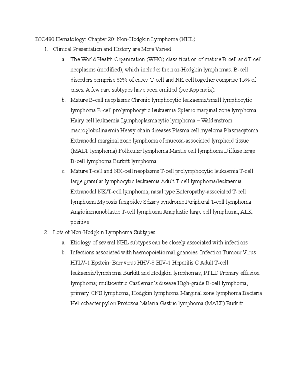 BIO480 Hematology Chapter 20 Non-Hodgkin Lymphoma (NHL) - Clinical ...