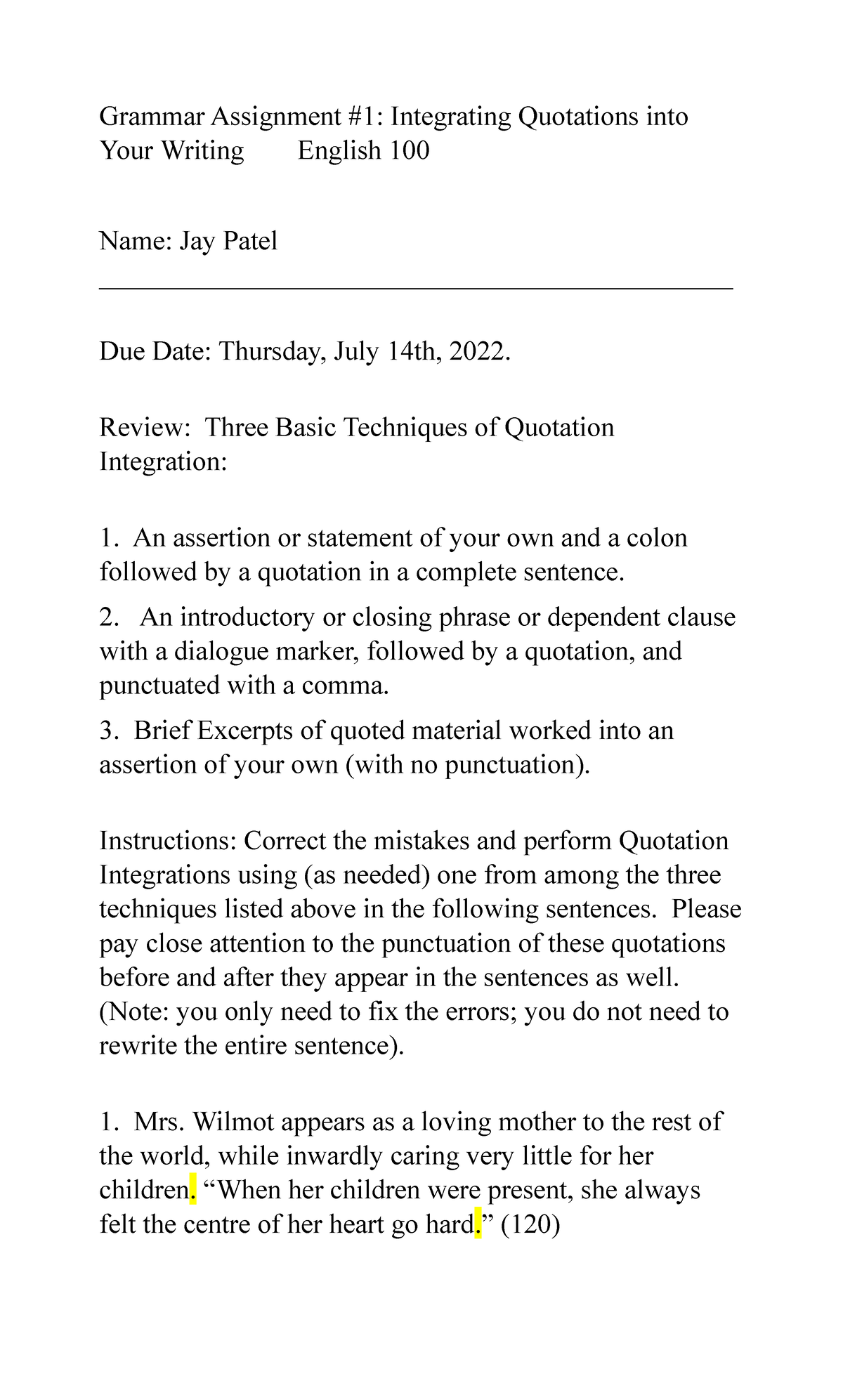 Grammer 4 - Grammar assesment - Grammar Assignment #1: Integrating ...