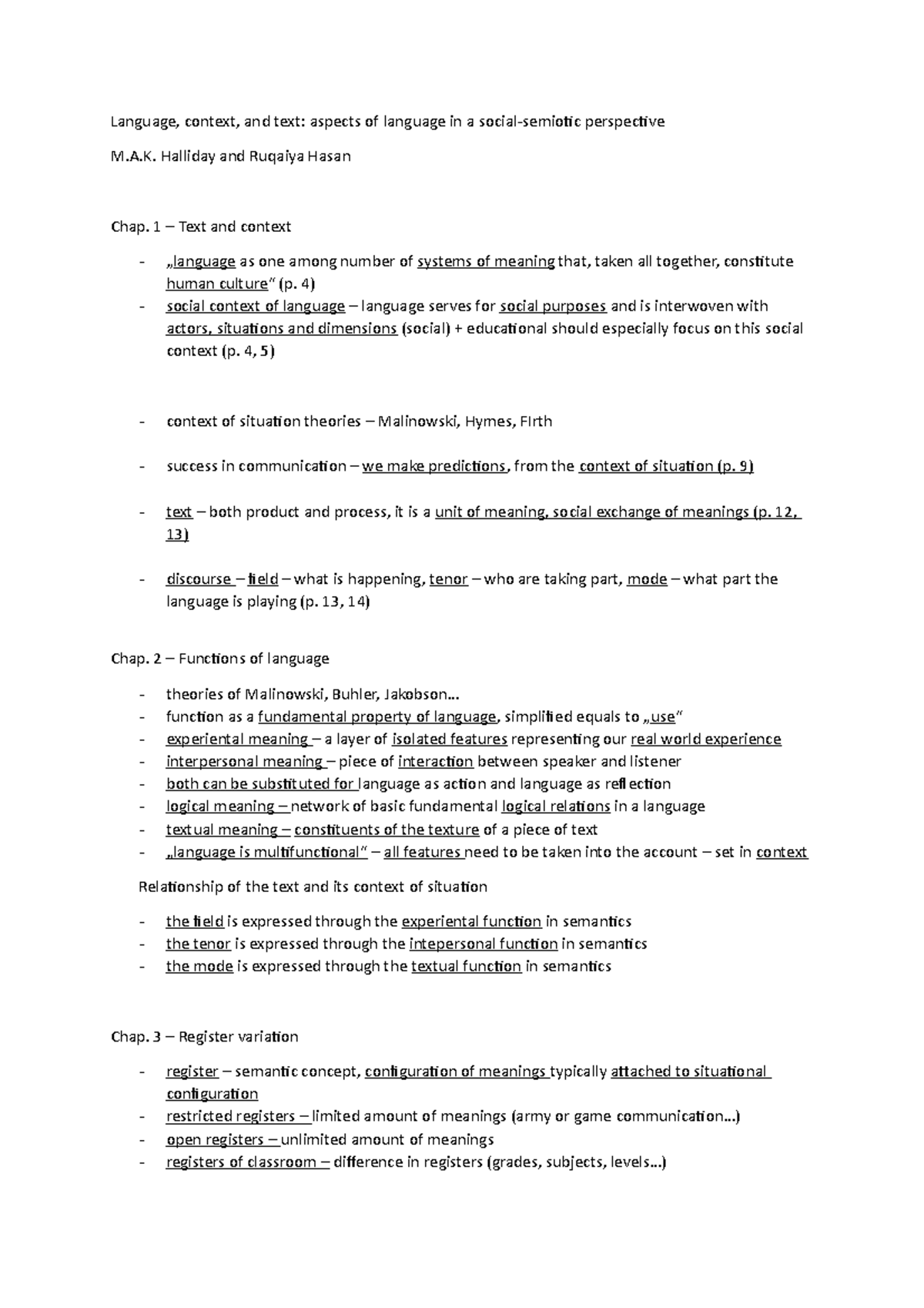 Language, context, and text - aspects of language in a social-semiotic ...
