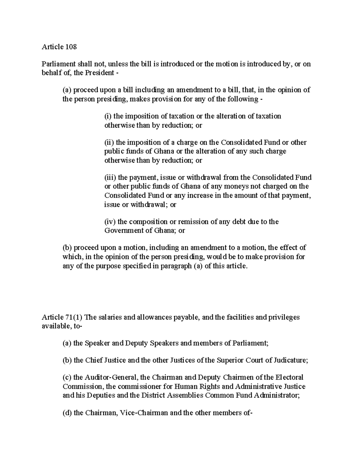 Private Members BILL - HUMAN RIGHTS - Article 108 Parliament shall not ...
