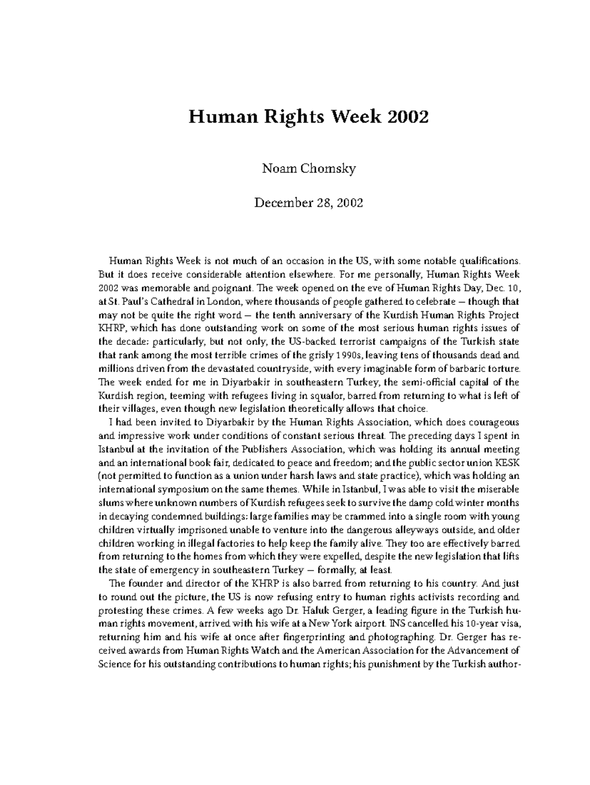 Noam chomsky human rights week 2002 - Human Rights Week 2002 Noam ...