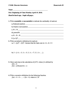 HW1 - CS340: Discrete Structures Homework #1 Name __________________________________________ Due ...