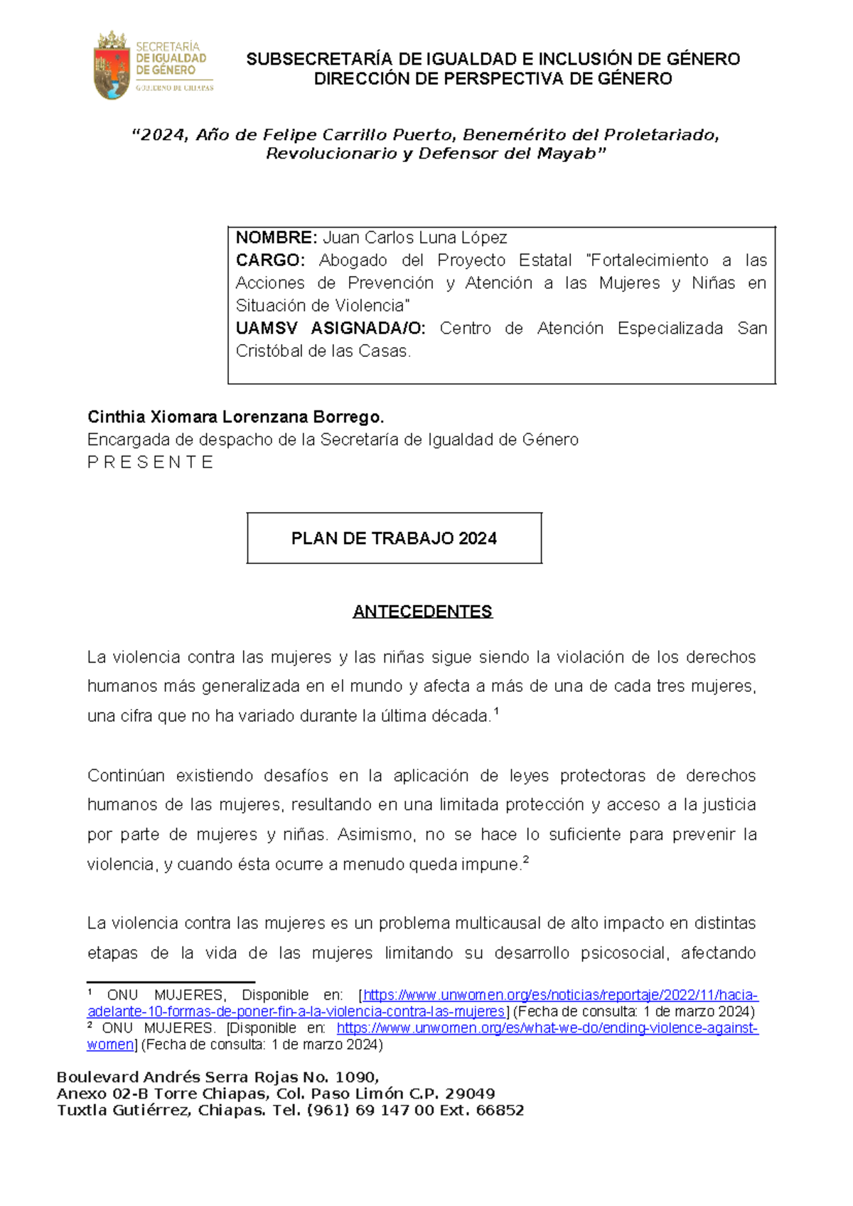 PLAN DE Trabajo JUR CAE SCLC JUAN Carlos LUNA Lopez - DIRECCIÓN DE ...