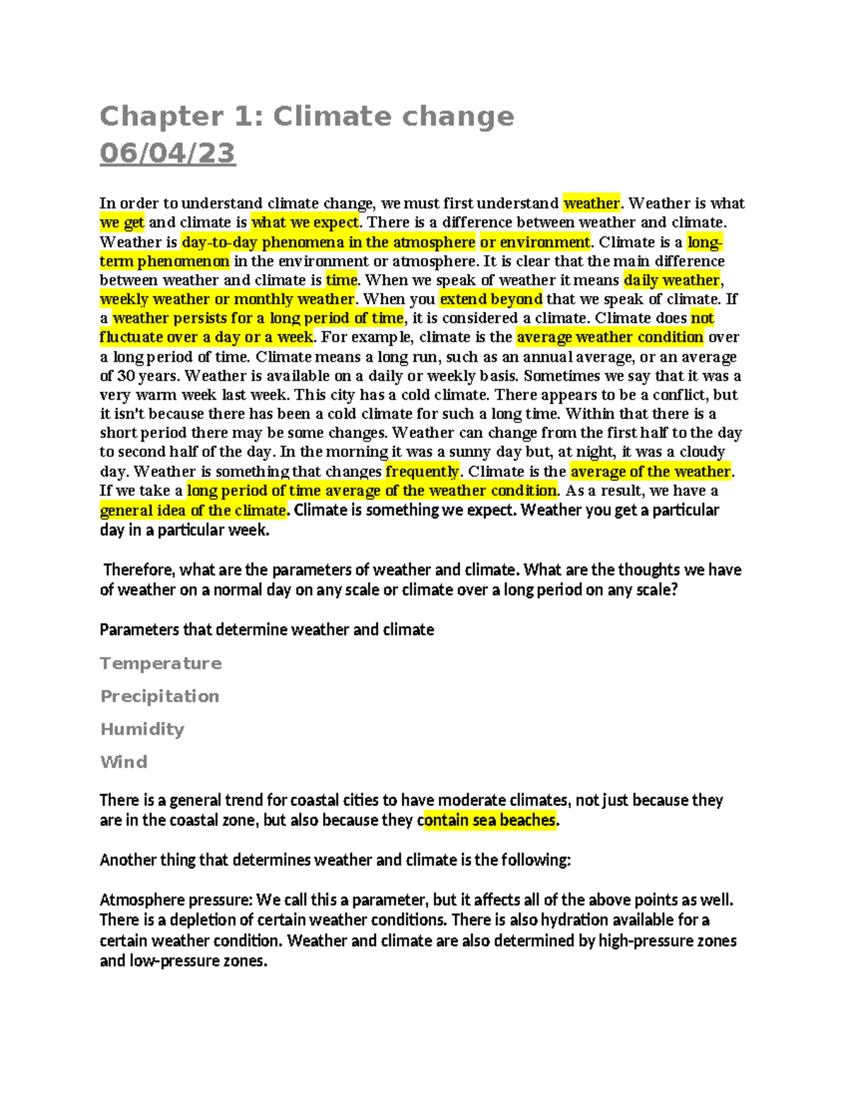 Chapter 1 climate change - Chapter 1: Climate change 06/04/ In order to understand climate ...