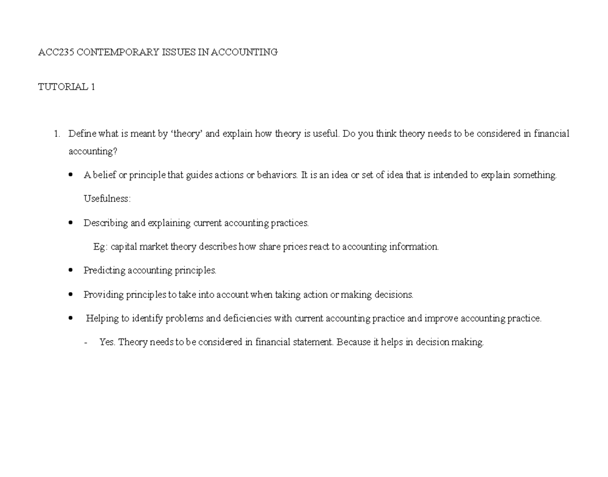 CIFA Tutorial 1 Answers ACC235 CONTEMPORARY ISSUES IN ACCOUNTING