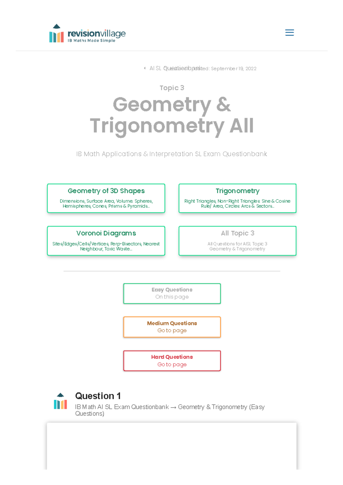 Revision village Math AI SL - Geometry & Trigonometry - Easy Difficulty ...
