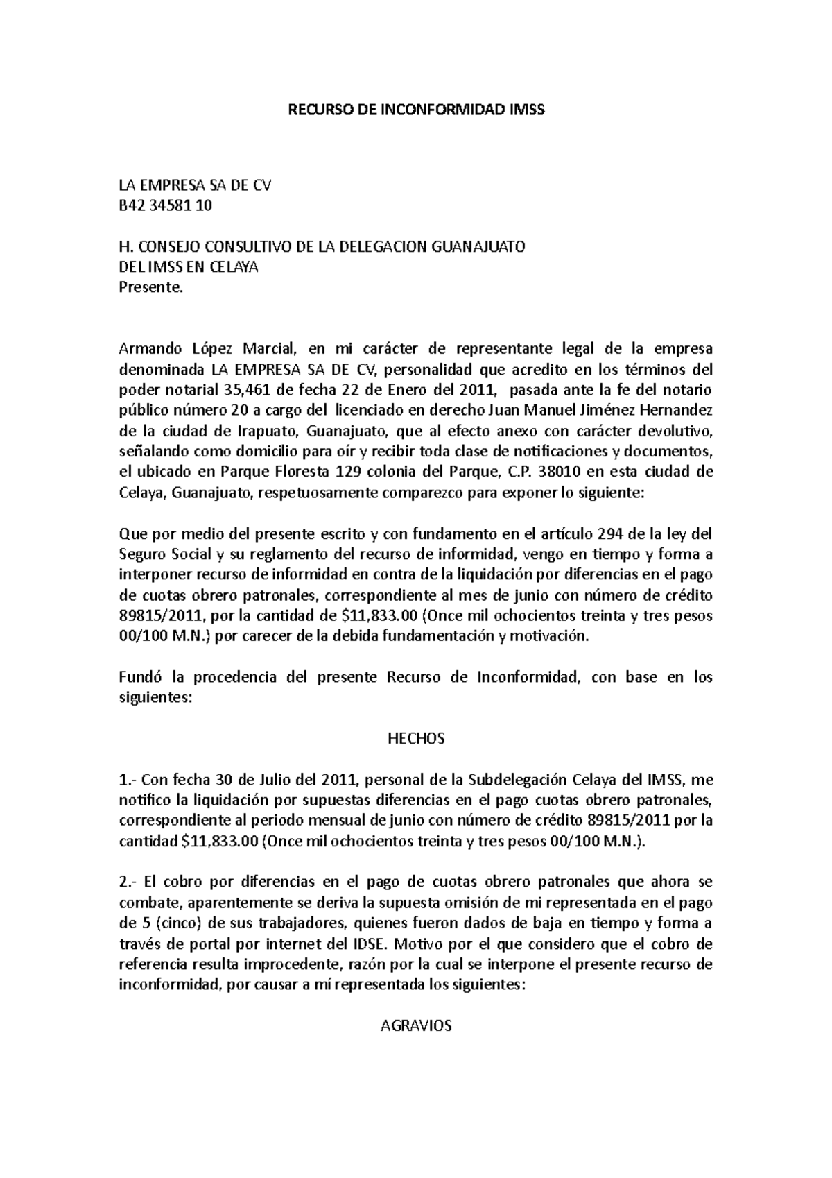186195633 Recurso de Inconformidad Imss - RECURSO DE INCONFORMIDAD IMSS ...