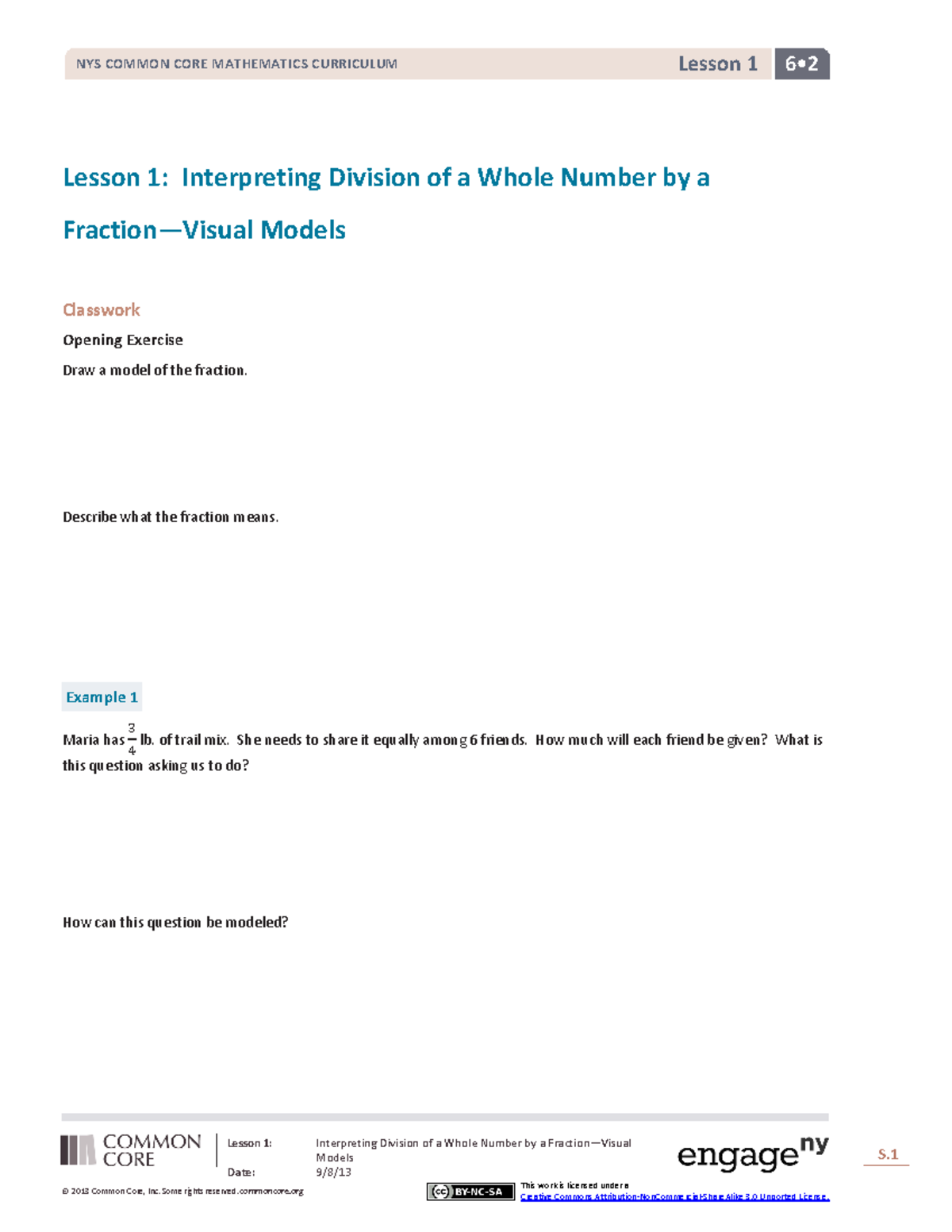 G6-m2-student materials - Lesson 1: Interpreting Division of a Whole ...
