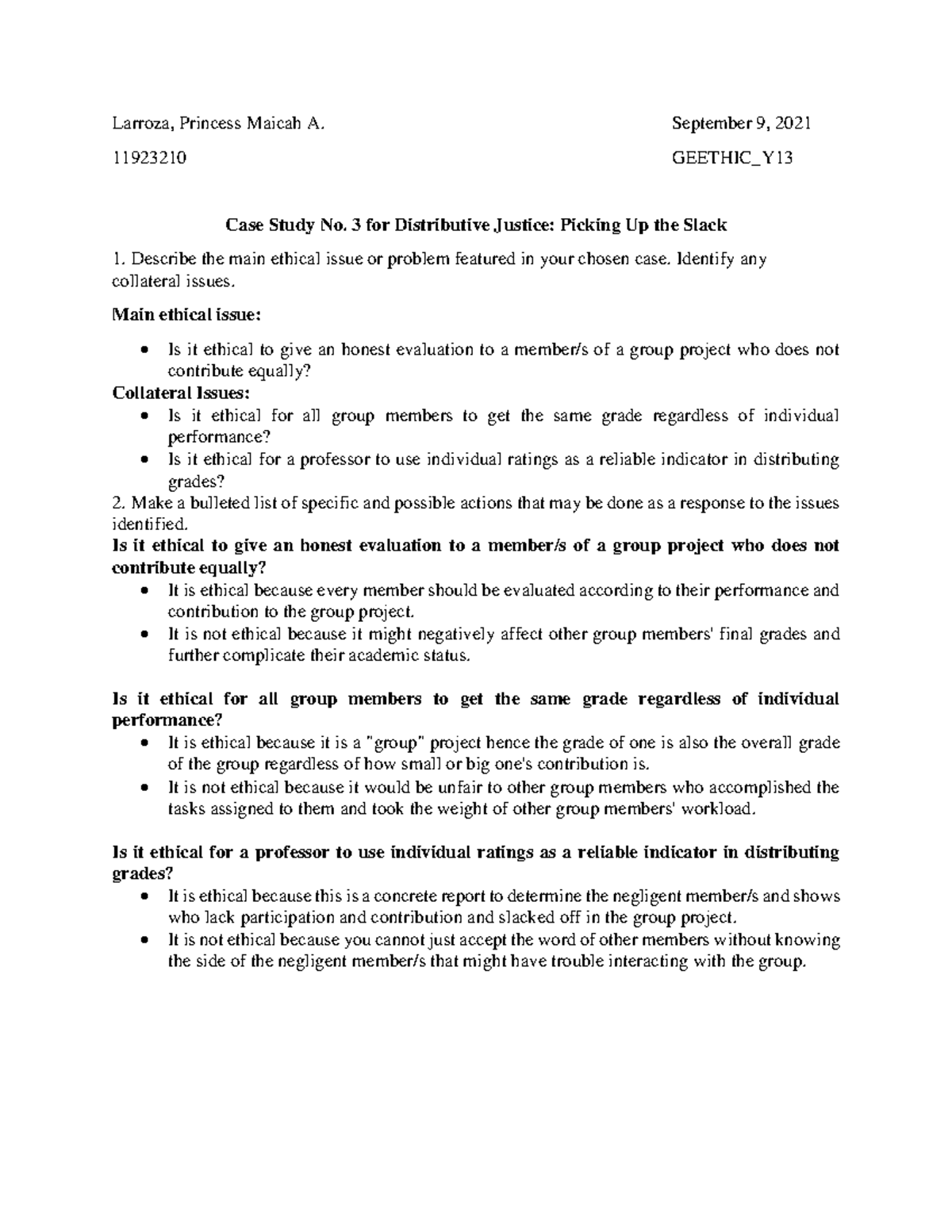 Case Study No. 3 on Distributive Justice (GEETHICS) - Ethics - DLSU ...