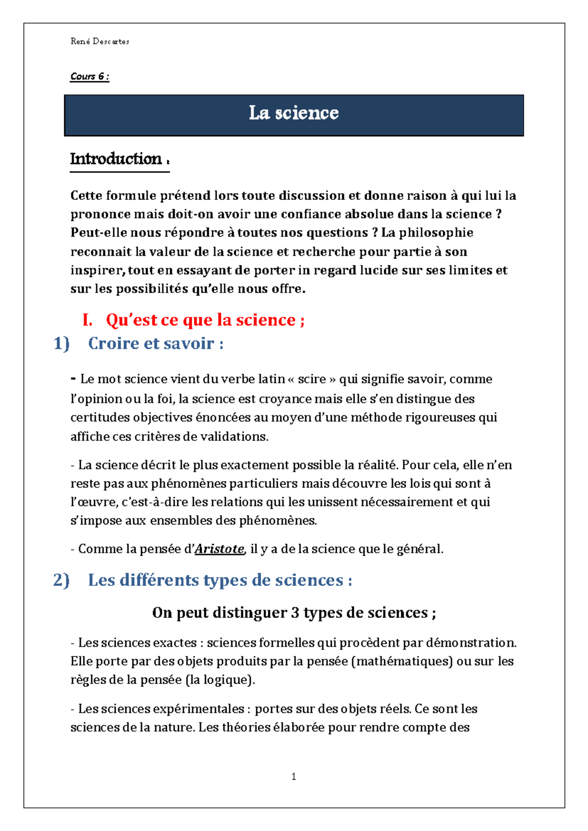 La-science 1 - cours de science- philosophie - Cours 6 : La science ...