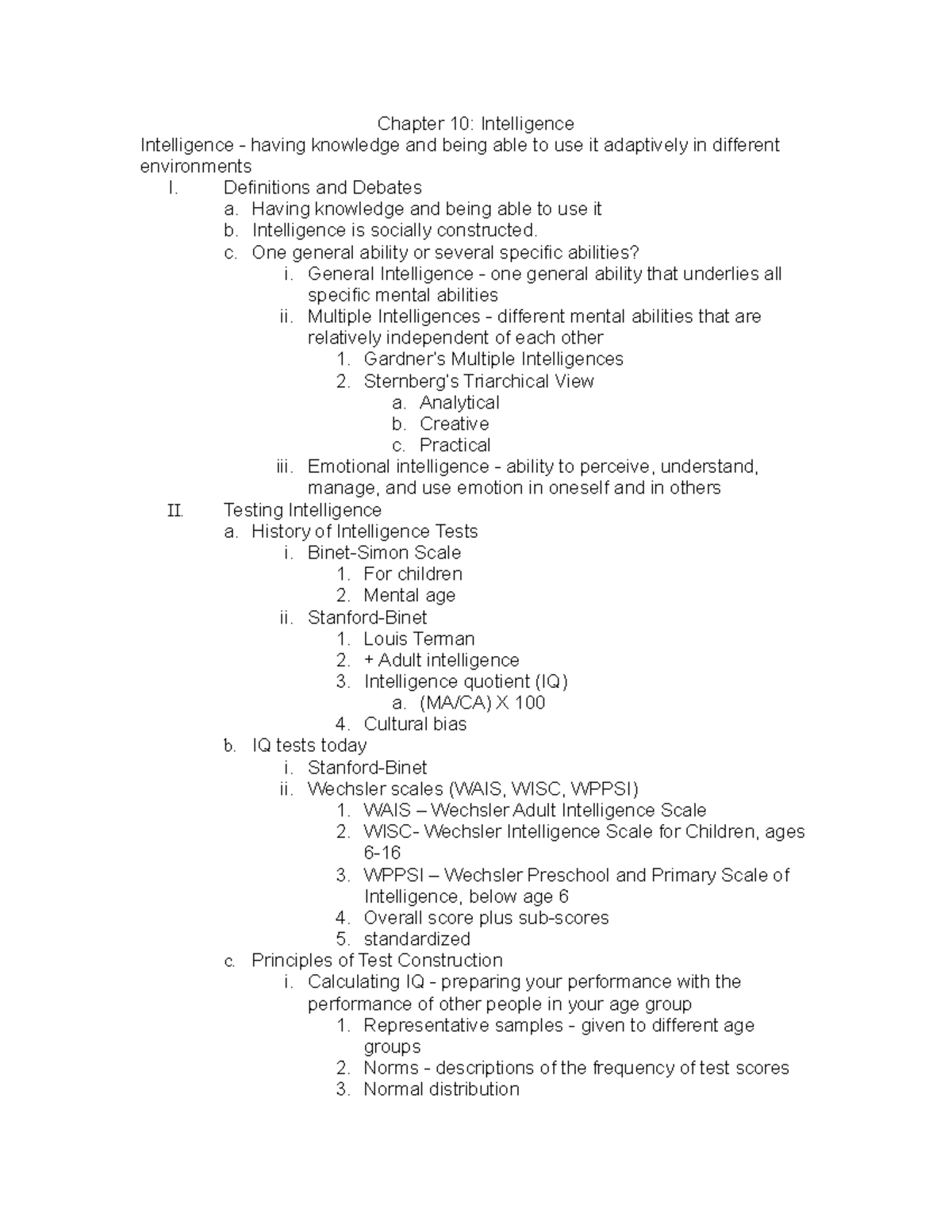 Chapter 10 outline - Rollins - Chapter 10: Intelligence Intelligence - having knowledge and ...