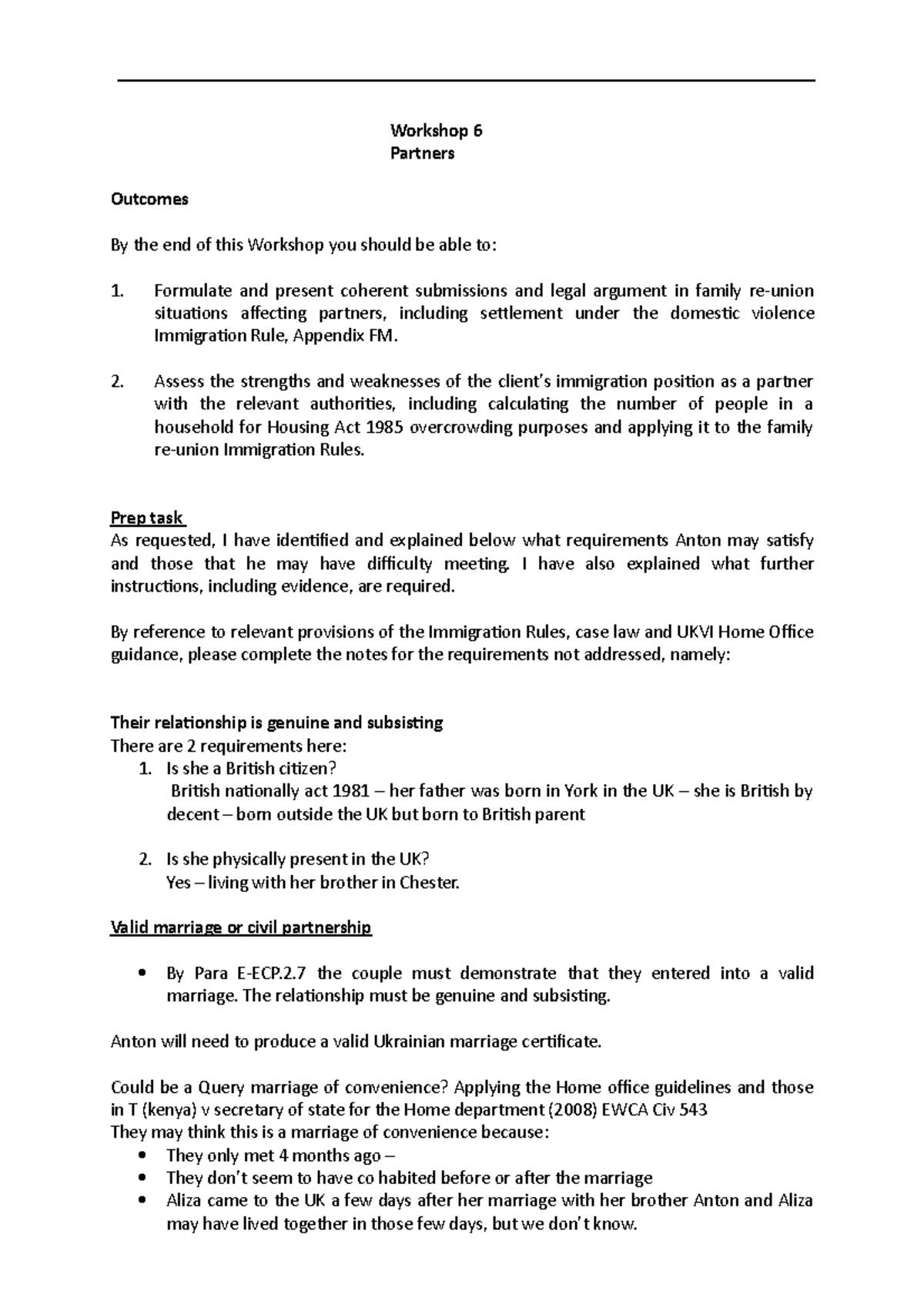 Workshop 6 exam - Workshop 6 Partners Outcomes By the end of this ...