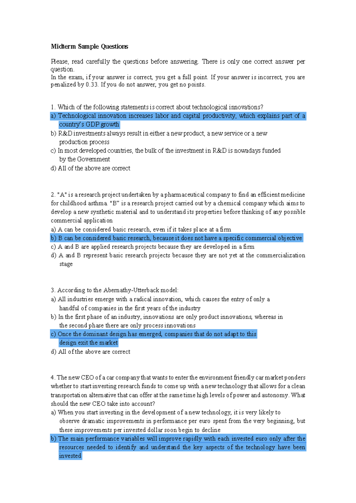 Midterm Sample Questions - Midterm Sample Questions Please, read carefully the questions before ...