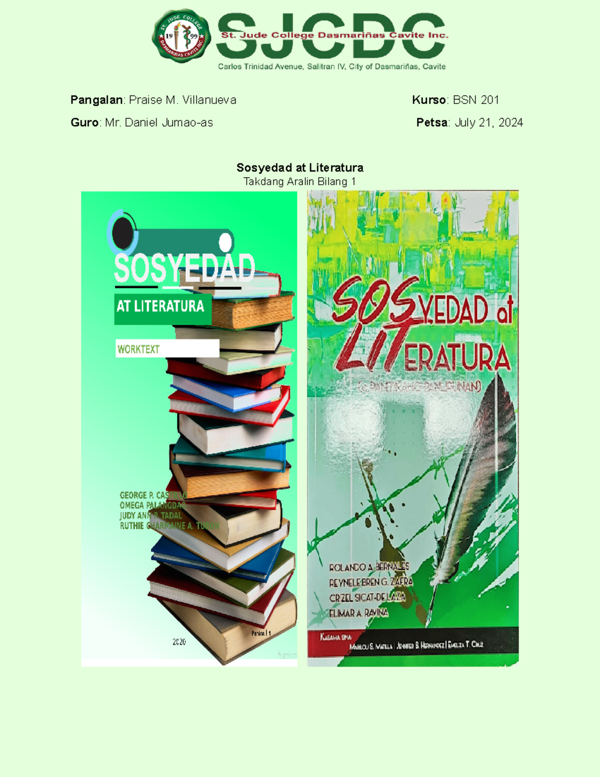 Sos.-Lit.-Blgggggggg - Pangalan: Praise M. Villanueva Kurso: BSN 201 Guro: Mr. Daniel Jumao-as ...