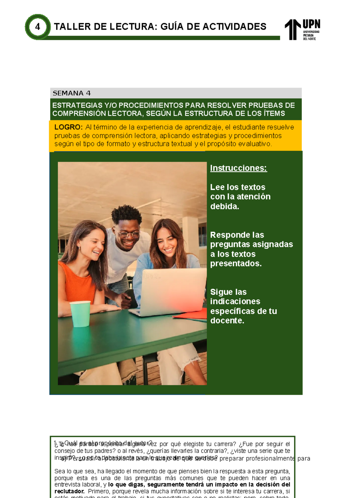 SEM4 Guía de actividades de lectura - SEMANA 4 ESTRATEGIAS Y/O PROCEDIMIENTOS PARA RESOLVER ...