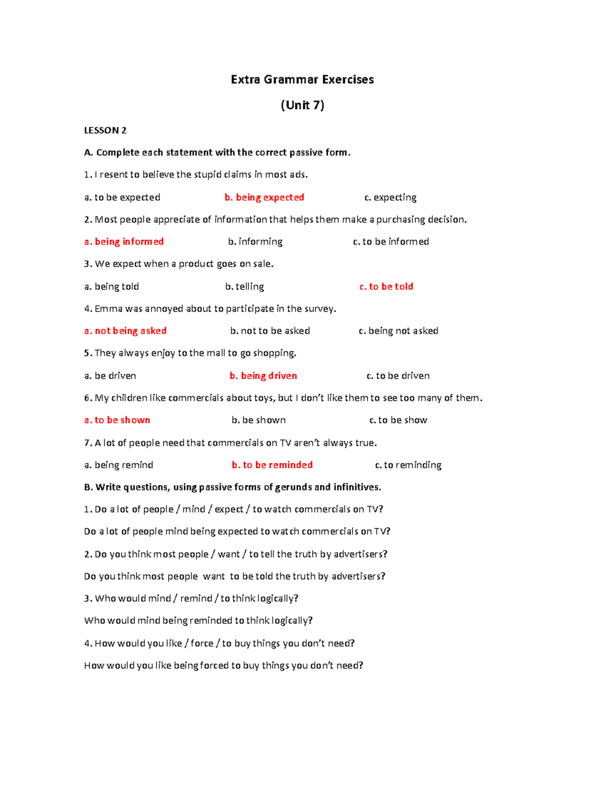 Extra Grammar Exercises Unit 7 Summit 1 Extra Grammar Exercises Unit