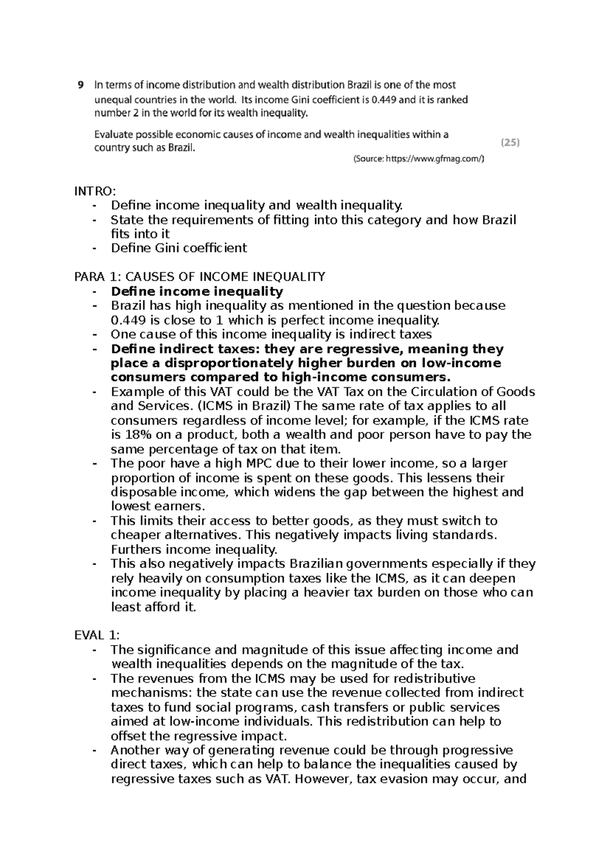 Economics 25 marker inequality and wealth - INTRO: Define income ...