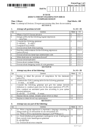 CD Lab manual LBS - LAB MANUAL CS431 (P) COMPILER DESIGN LAB B VII Semester Computer Science and ...