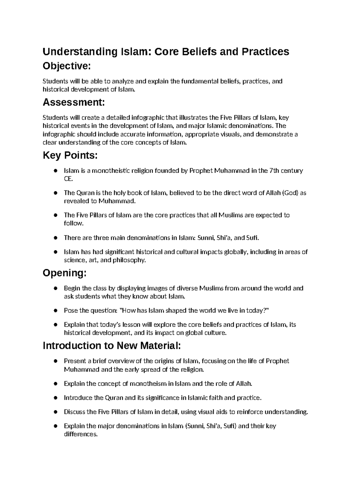 Untitled - Learning plan guide - Understanding Islam: Core Beliefs and ...