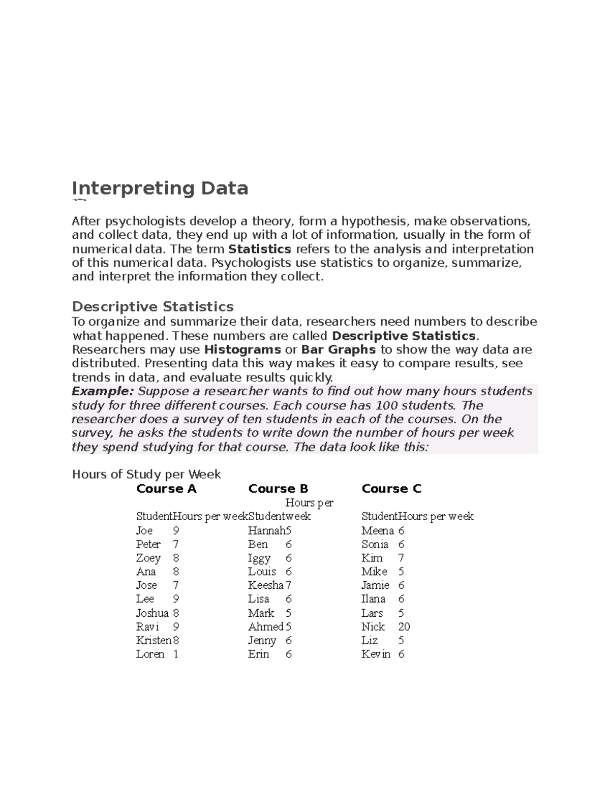 Interpreting Data - Lecture notes 1 - Interpreting Data Summary ...