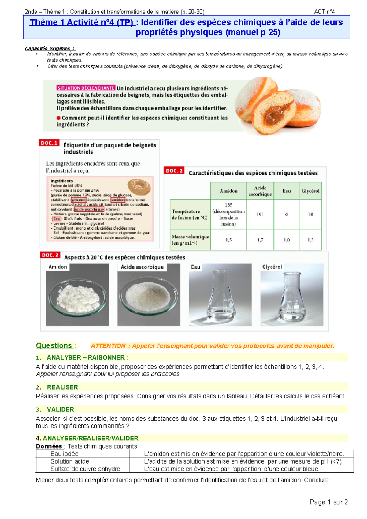 Act 4 TP Identification espèces chimiques - 2nde – Thème 1 ...