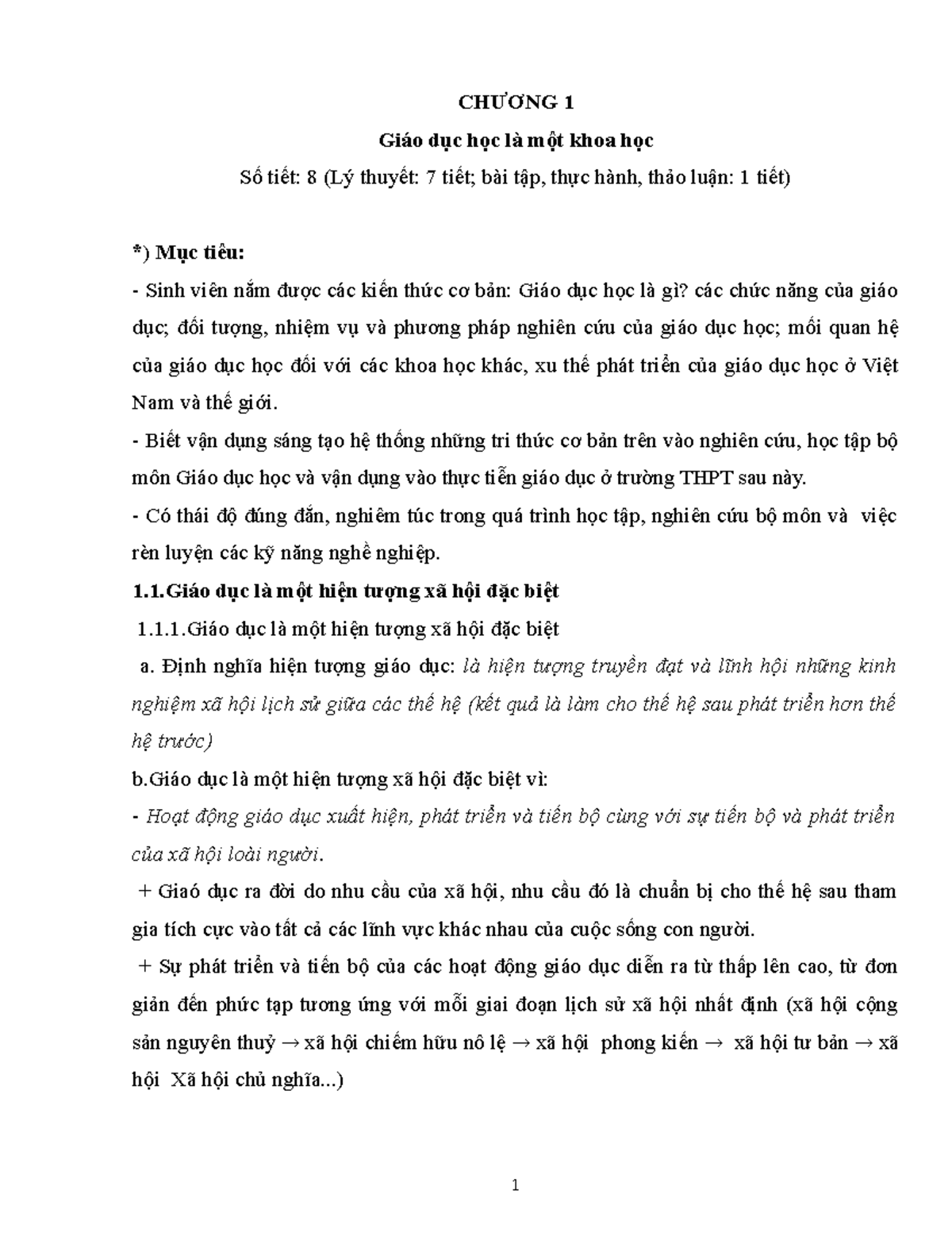 BG- Gdhdc he DH - OK, it is right! - CHƯƠNG 1 Giáo dục học là một khoa học Số tiết: 8 (Lý thuyết ...