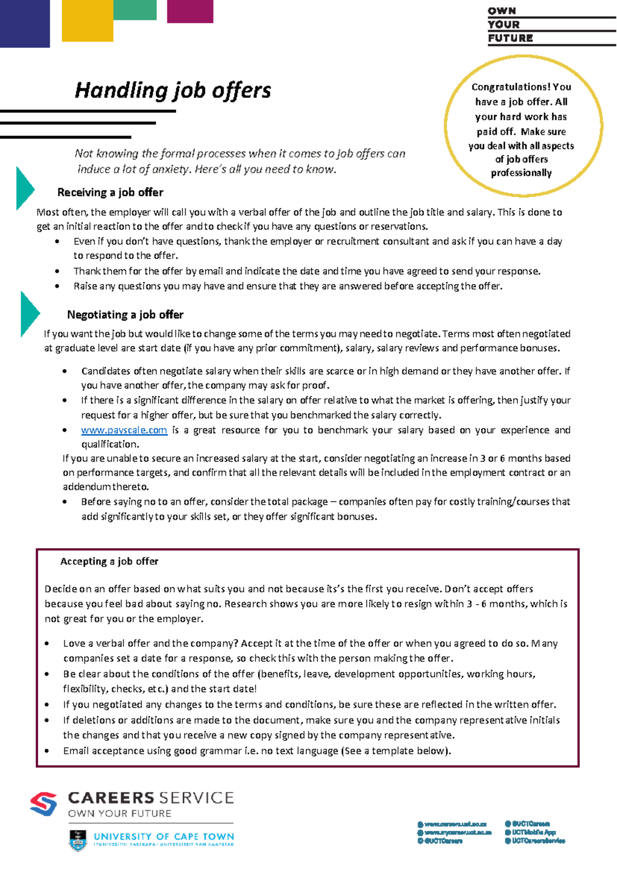 Handling 20Offers - notes - Handling job offers Not knowing the formal ...