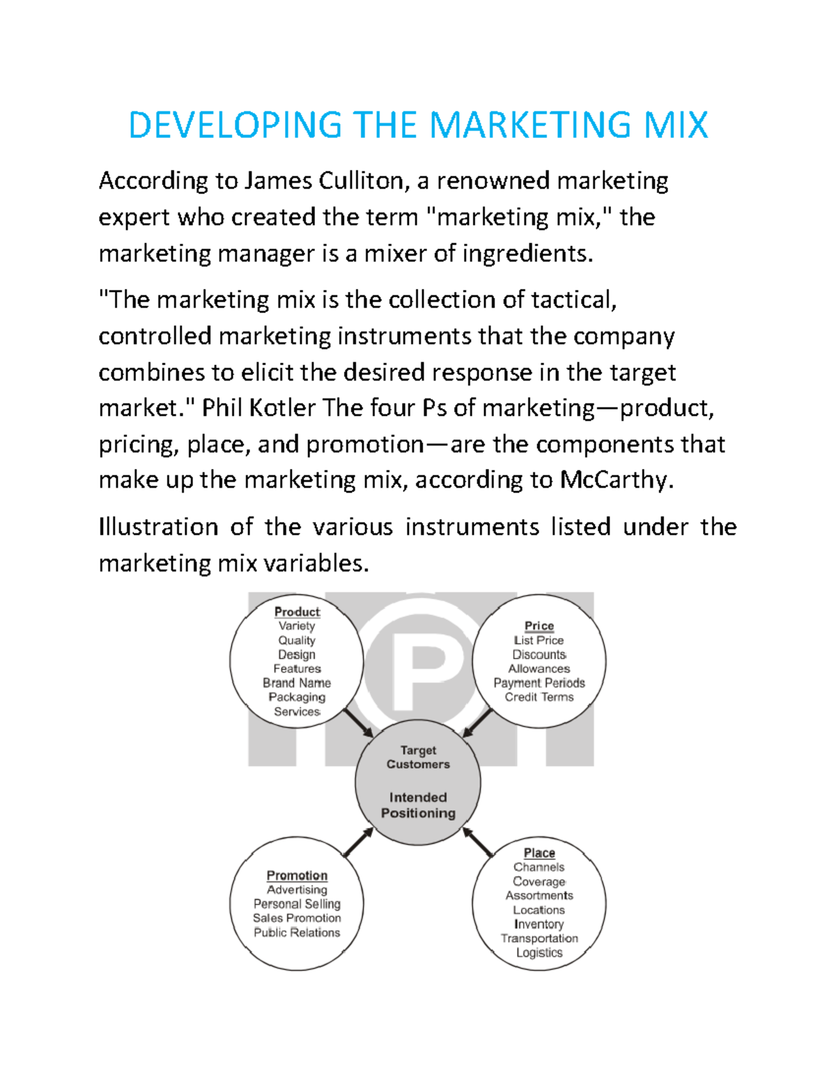 Developing THE Marketing MIX - DEVELOPING THE MARKETING MIX According ...