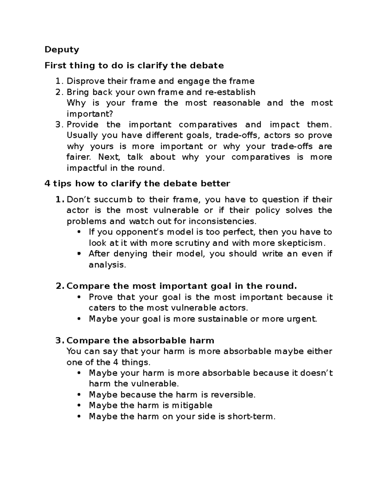 Deputy - sdfdf - Deputy First thing to do is clarify the debate ...