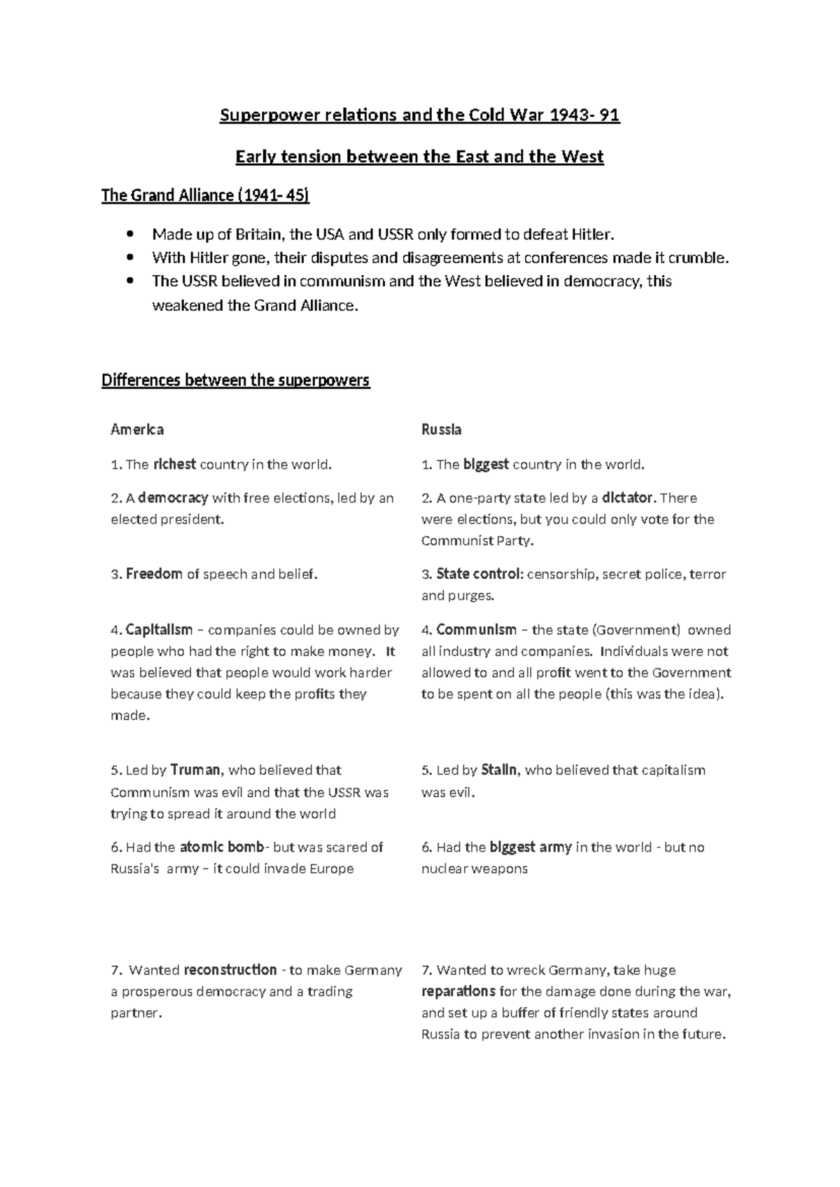 The Cold War revision notes (latest).95190063 - Superpower relations ...