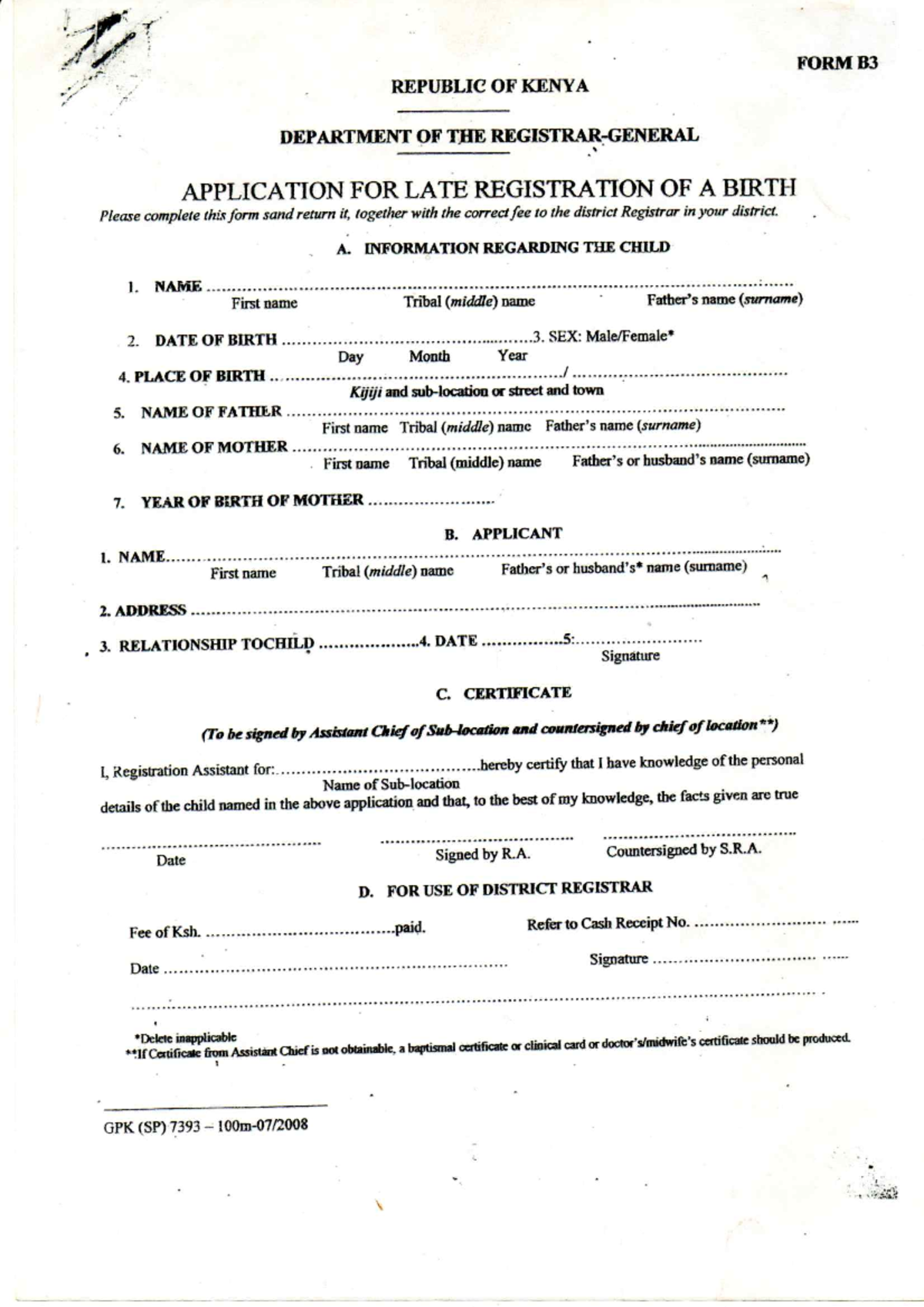 Birth Certifate PAGE 120240311 15533089 - FORM B3 REPUBLIC OF KENYA ...