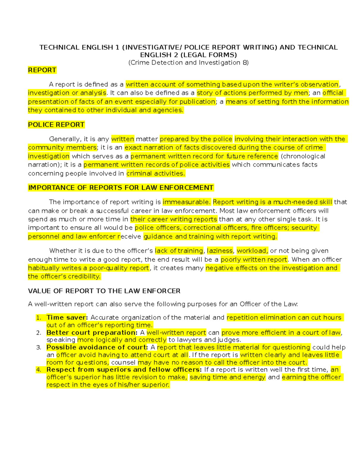 Notes CDI 8 Lecture Notes TECHNICAL ENGLISH 1 INVESTIGATIVE