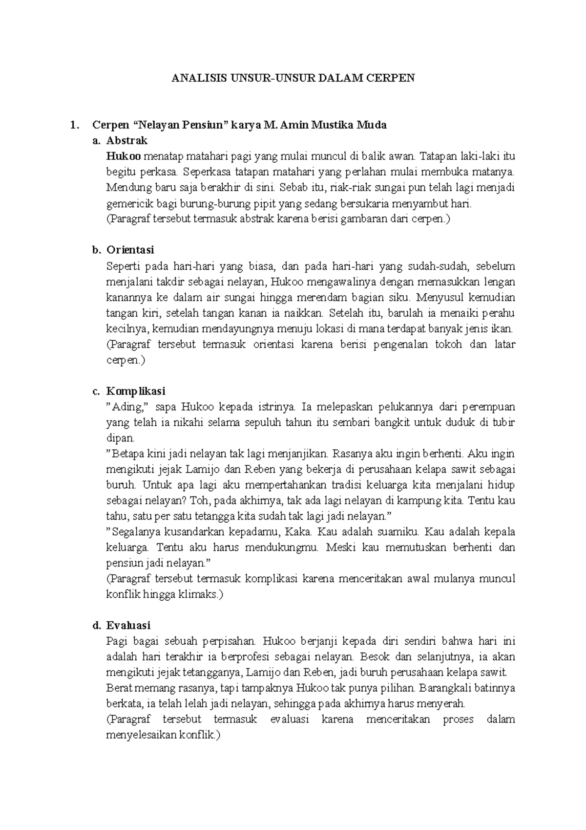 Penulisan Prosa-Analisis Unsur-Unsur dalam Cerpen - ANALISIS UNSUR-UNSUR DALAM CERPEN Cerpen ...