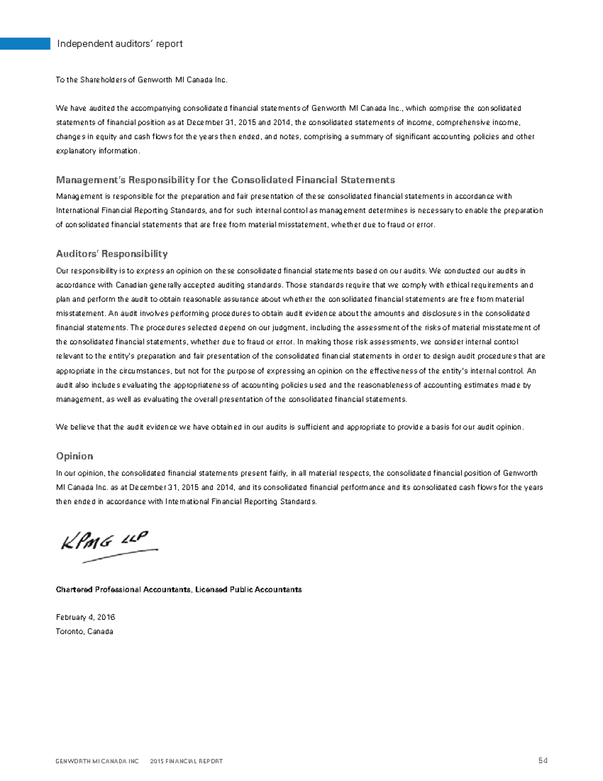 2015 Independent auditors report - Independent auditors’ report To the ...