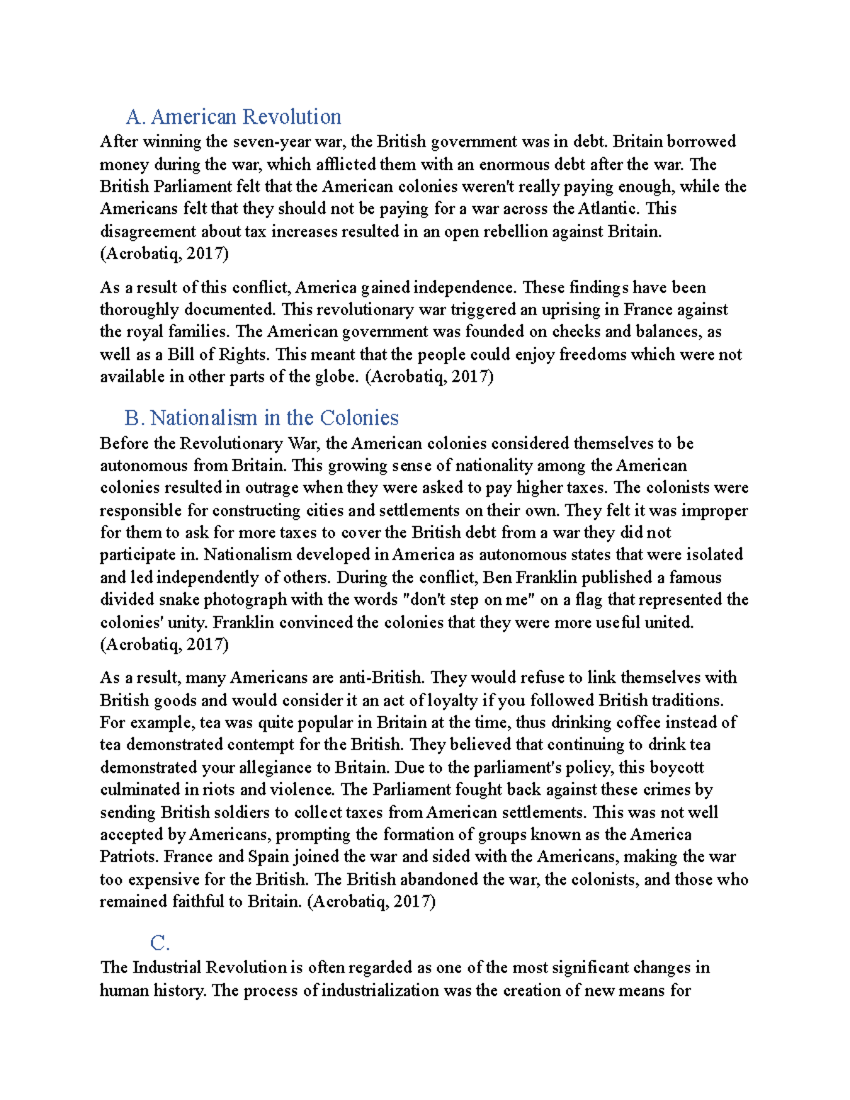 Task 4 - English Comp 1 task 4 - A. American Revolution After winning ...