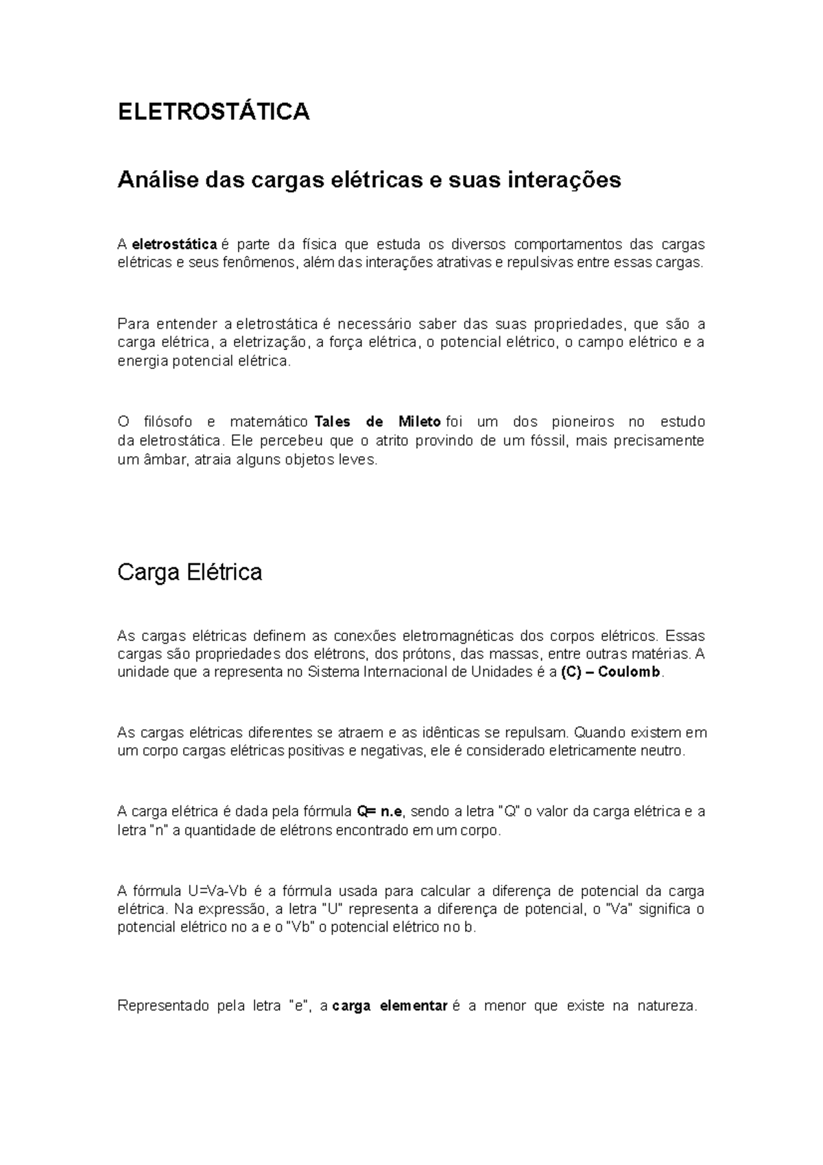 Eletrostática fis 2 - muito bom - ELETROSTÁTICA Análise das cargas ...