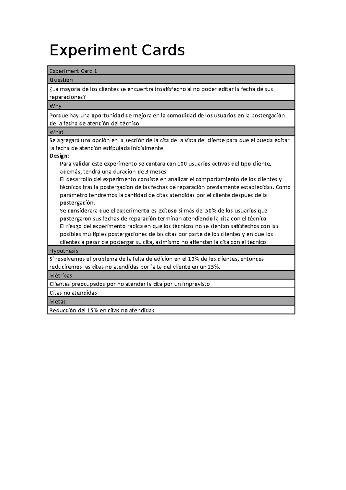 Experiment Cards - Diseño para usar como plantilla para la realizacion ...