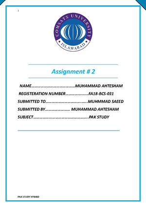 Pending Assignment - work - COMSATS UNIVERSITY ISLAMABAD ABBOTTABAD ...