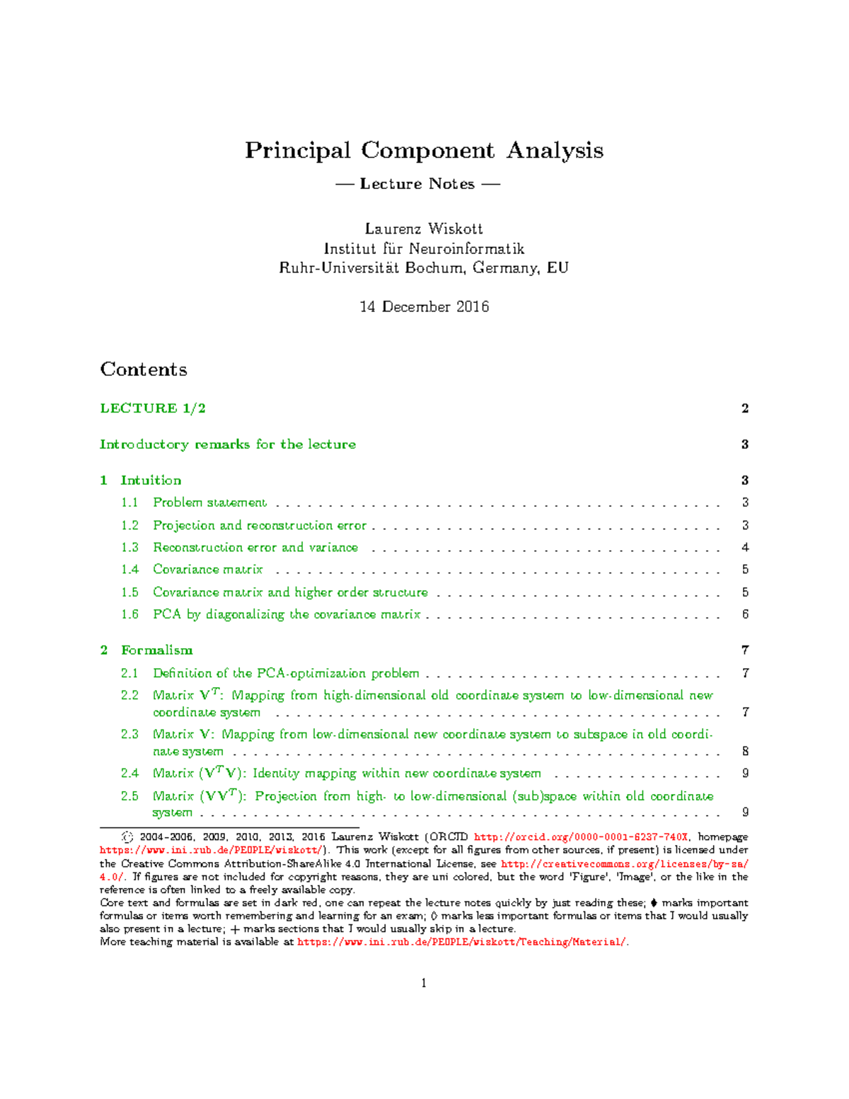 Principal Component Analysis Lecture Notes Public Principal Component
